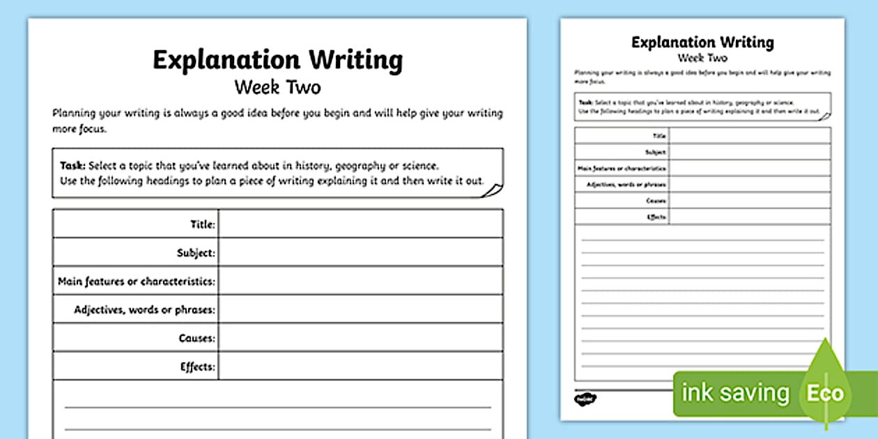 Explanation Writing Week Two Homework - Worksheet - Twinkl