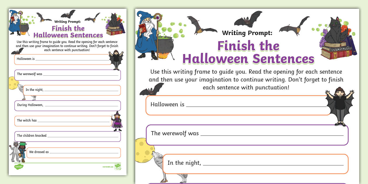 Writing Prompt: Finish the Halloween Sentences - Twinkl