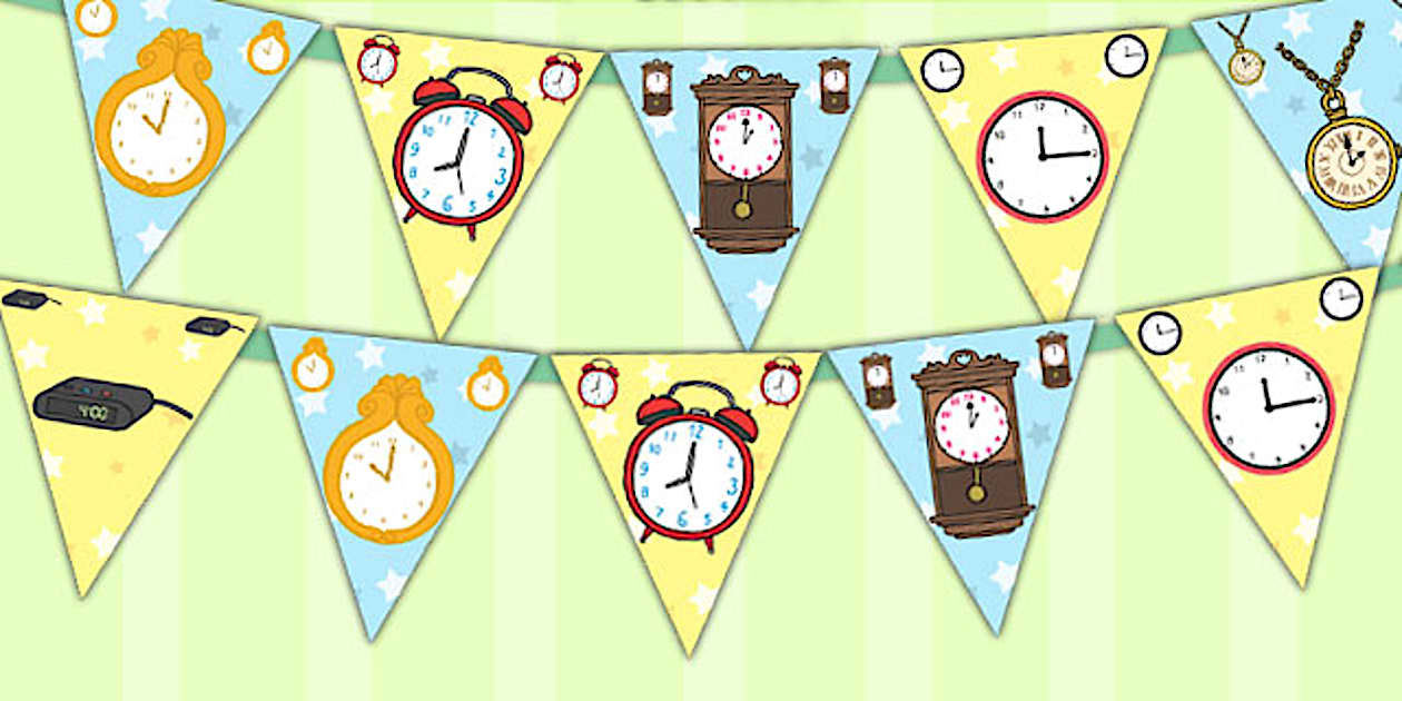 Black and White Clock Display Bunting - Twinkl