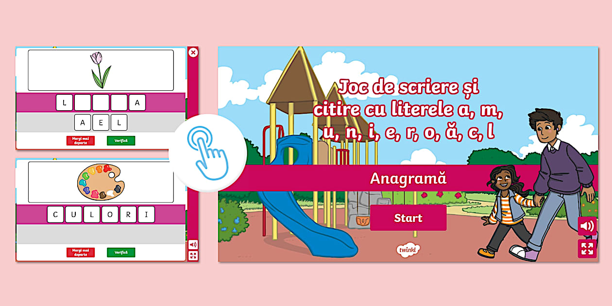 Joc de scriere și citire: a, m, u, n, i, e, r, o, ă, c, l