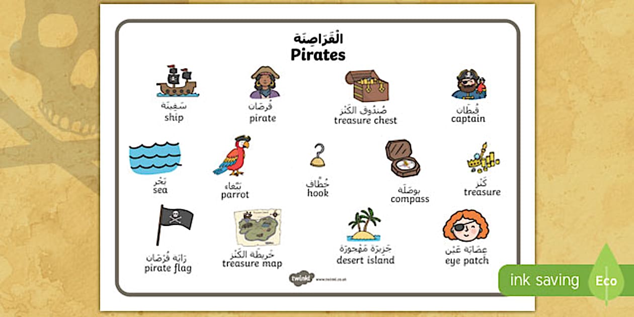 Pirate Word Mat Arabic Translation - Twinkl