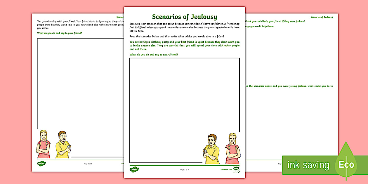 Scenarios Of Jealousy Worksheet (teacher made) - Twinkl