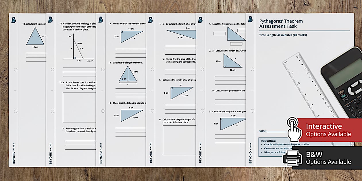 Pythagoras' Theorem Assessment Task (Teacher-Made) - Twinkl