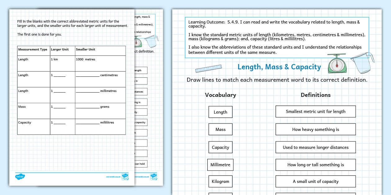 Length, Mass & Capacity Worksheet (Teacher-Made) - Twinkl
