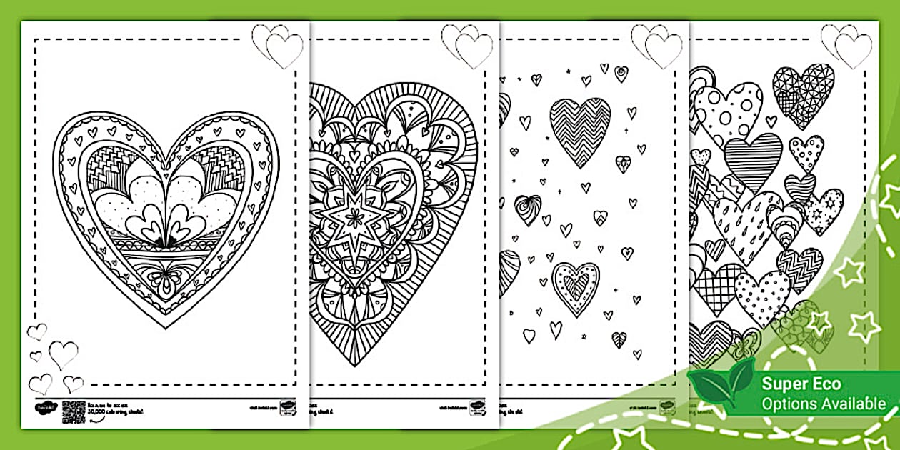 Love Heart Pictures to Colour (teacher made) - Twinkl