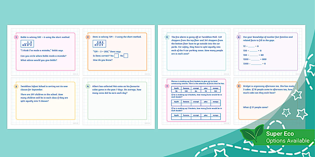 Division: Challenge Cards (Ages 8 - 9) (teacher made)