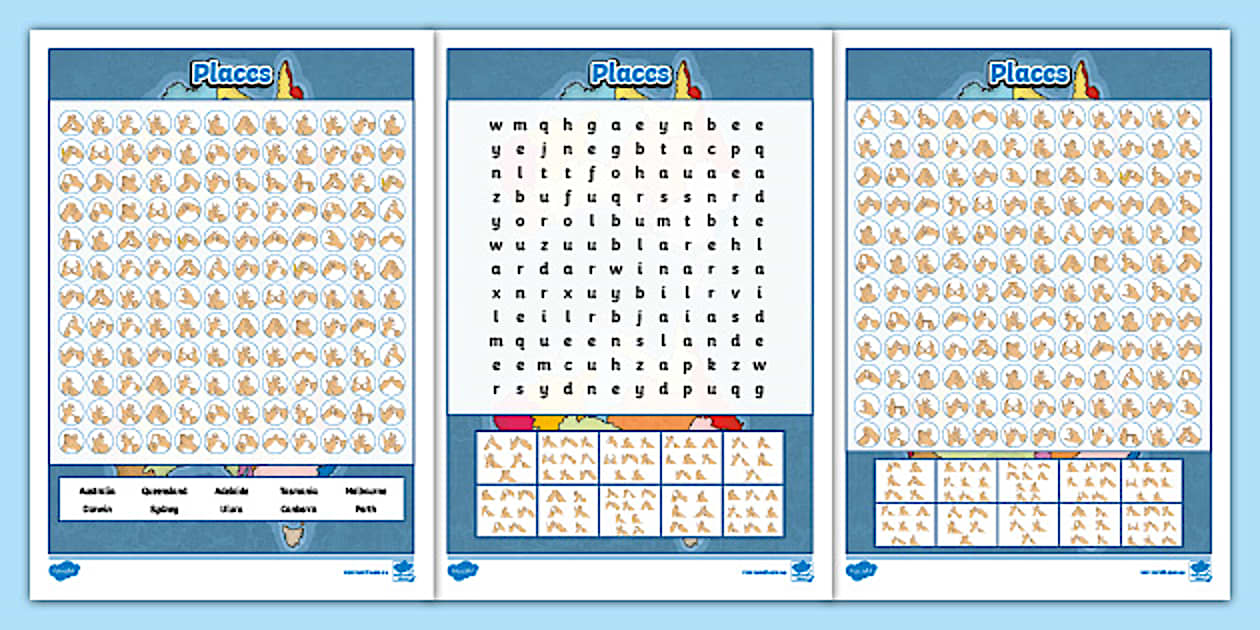 Auslan find-a-word Places (Teacher-Made) - Twinkl