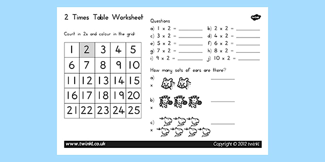 Two Times Table Worksheet