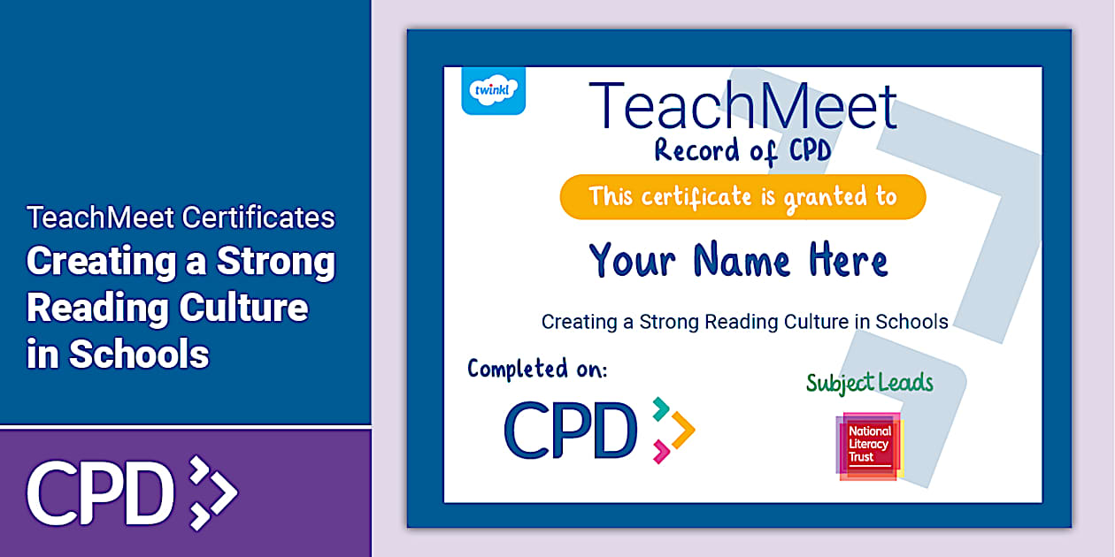 TeachMeet Certificate - Creating a Strong Reading Culture in Schools