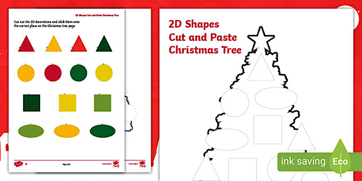 2-D Shapes Cut and Paste Christmas Tree Activity Sheet