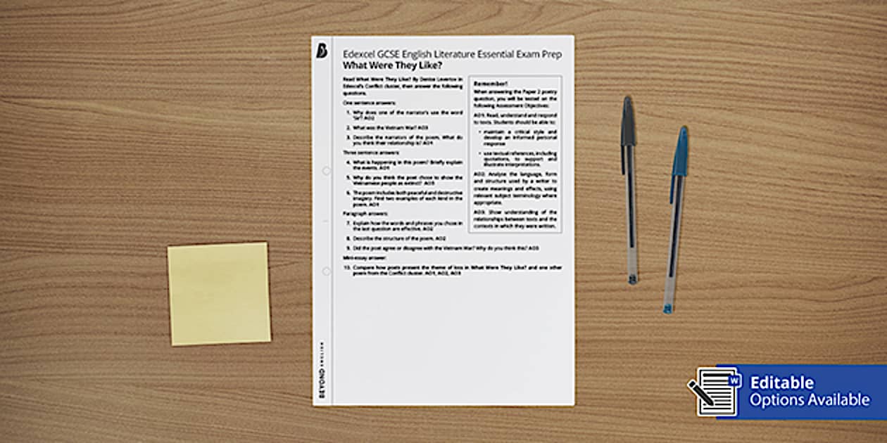 What Were They Like Analysis GCSE Worksheets | Beyond