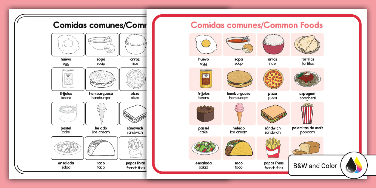 Common Foods Word Mat in Spanish/English | Twinkl USA