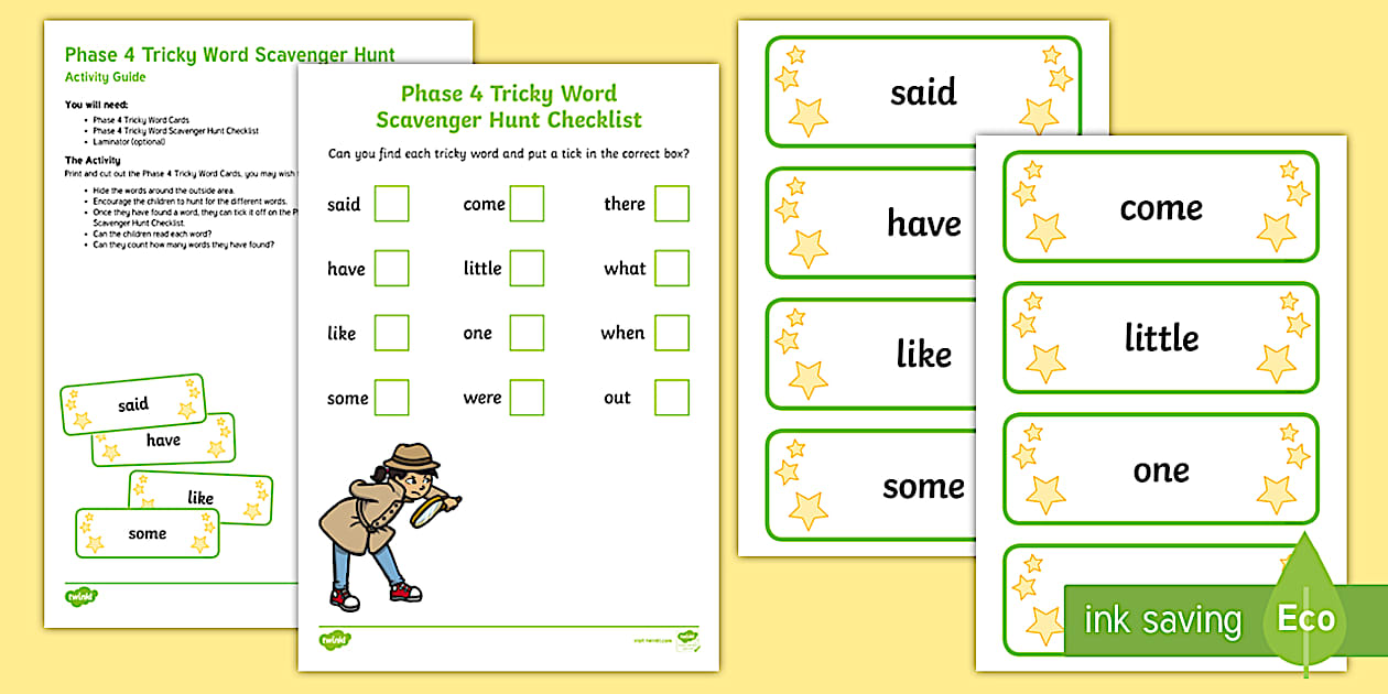Editable Phase 4 Tricky Word Scavenger Hunt (teacher made)