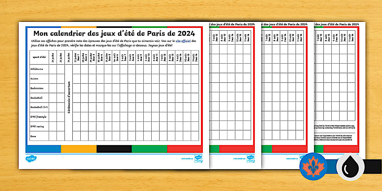 Paris Summer Games 2024 Make Your Schedule French - Twinkl
