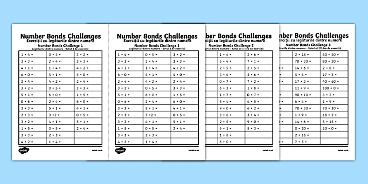 Number Bond Challenge Worksheet / Worksheet Romanian Translation