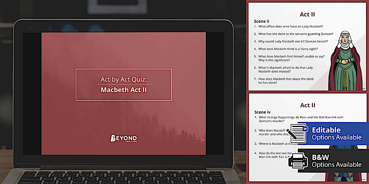 GCSE Macbeth Plot Revision Quiz Act II PowerPoint - Twinkl