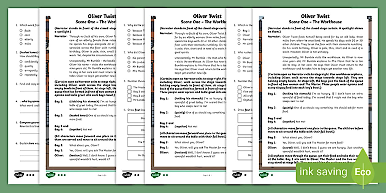 Oliver Twist Text Play Script Reading Comprehension Activity