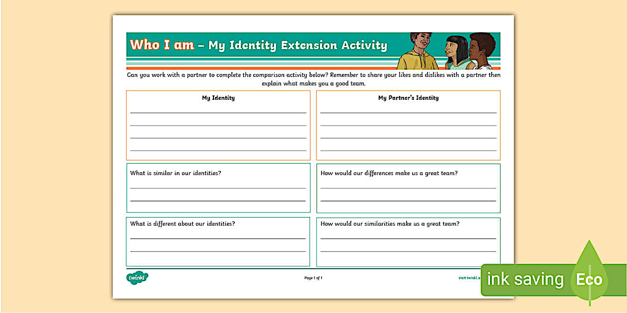 Year 3 - Lesson 3 - Who I am - My Identity Extension Activity