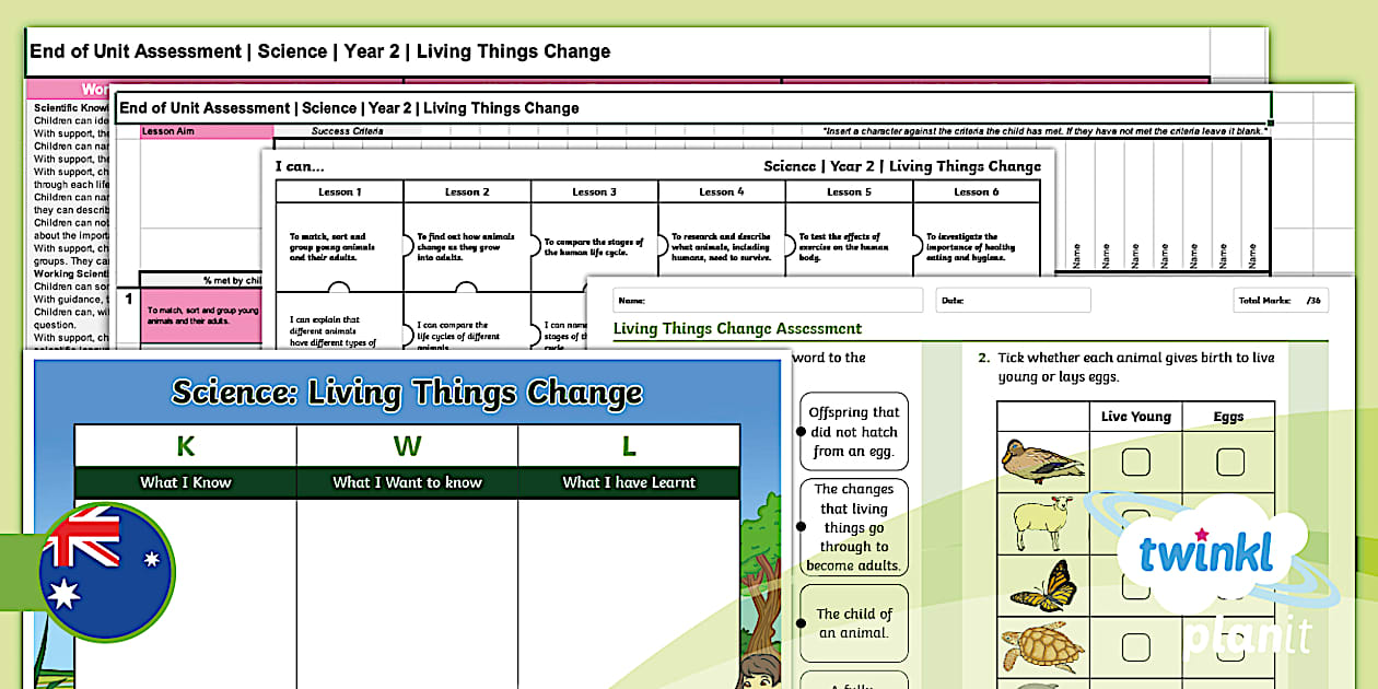 Year 2 Science Living Things Change Assessment Pack - Twinkl