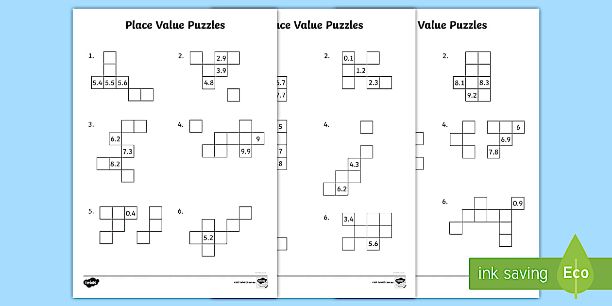 Decimal to 10 Place Value Missing Numbers Worksheet - Twinkl