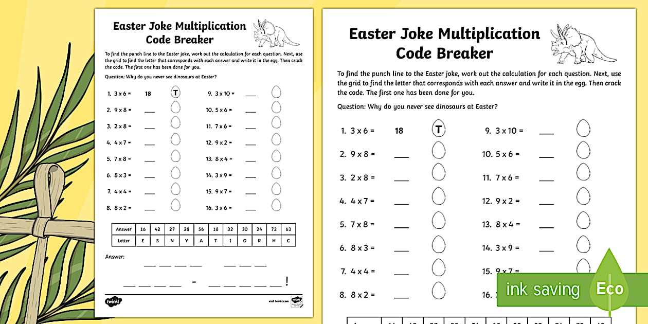Easter Joke Multiplication Code Breaker Worksheet - Twinkl