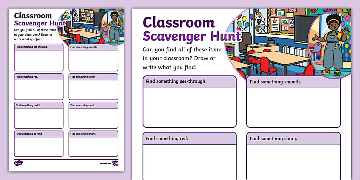Classroom Scavenger Hunt Worksheet - Twinkl