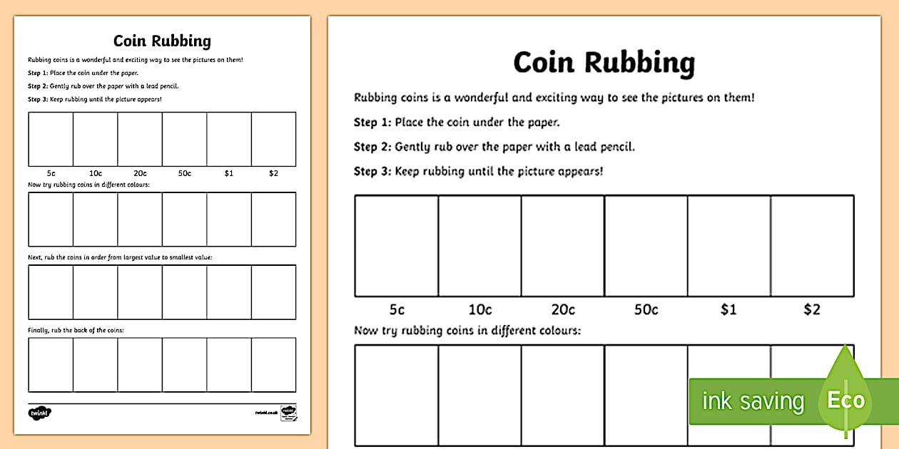 Coin Rubbing Worksheet / Worksheet-Australia (teacher made)