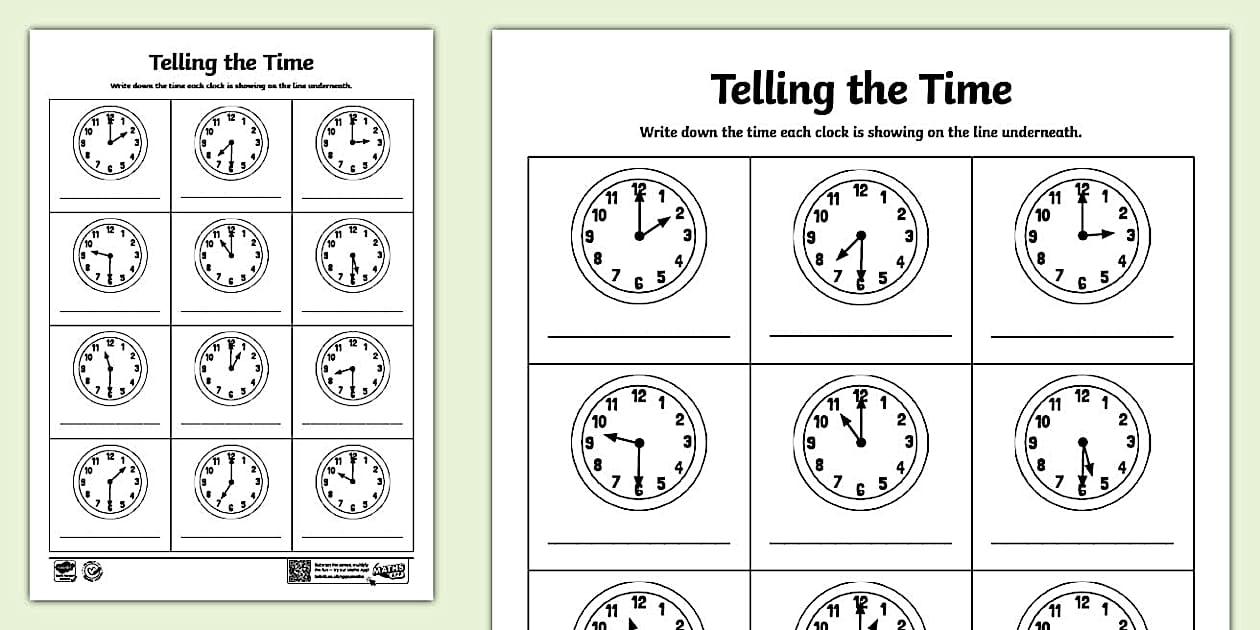 O'clock and Half Past Worksheet — KS1 (teacher made)