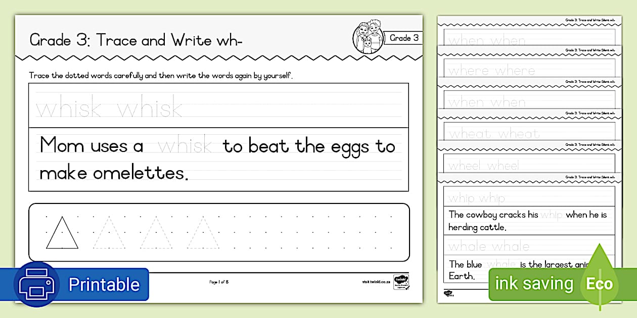 Grade 3 Phonics Trace and Write wh-