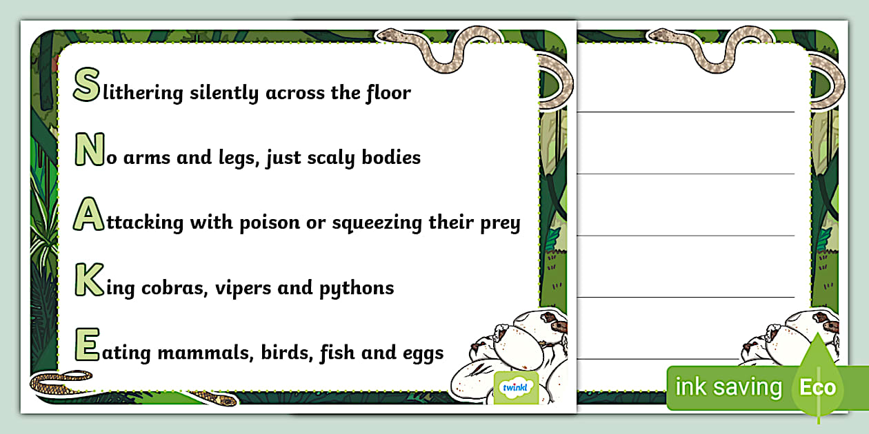 Snake Acrostic Poem Template - Twinkl - KS1 - Twinkl