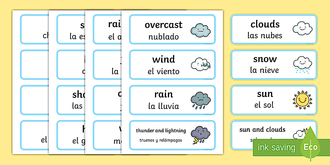Editable Weather Word Cards English/Spanish (teacher made)