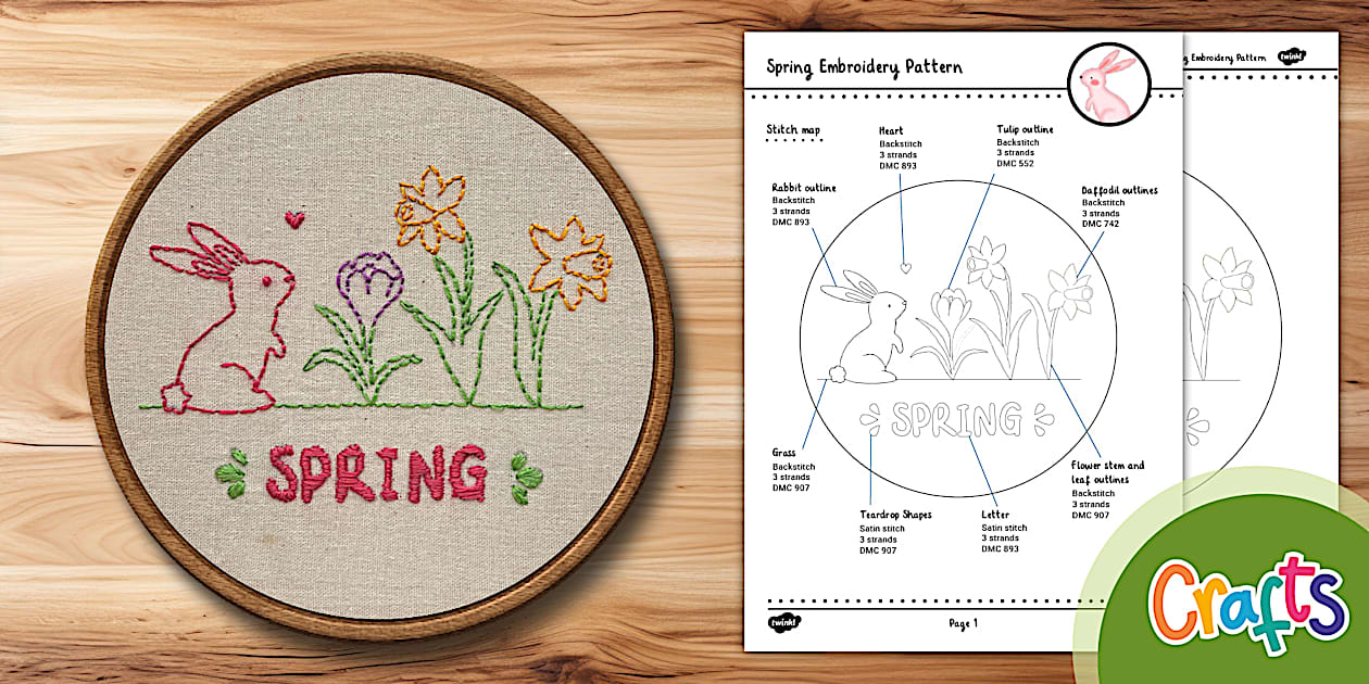 Spring Embroidery Pattern (teacher made) - Twinkl