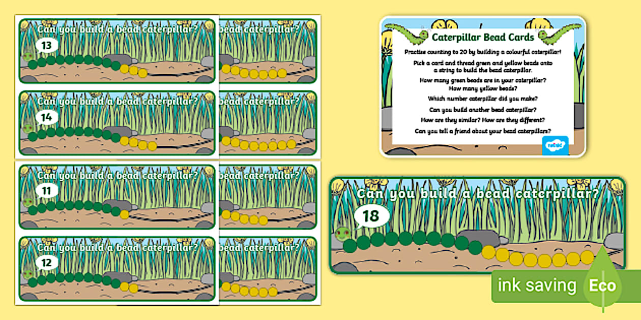 👉 Caterpillar Bead Cards - Numbers to 20 Maths Activity