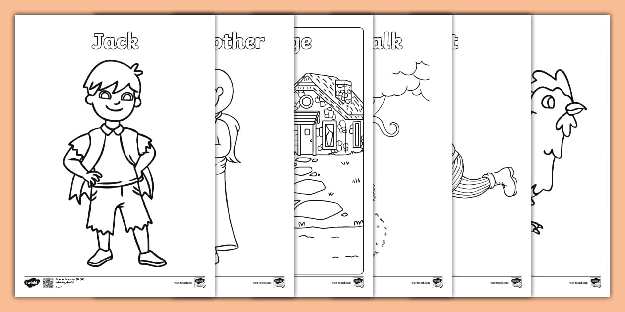 Jack and the Beanstalk Picture and Word Colouring Sheets