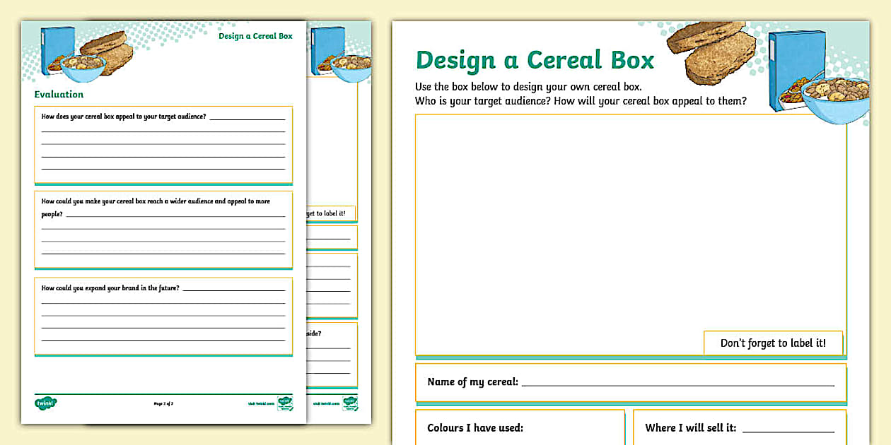 Design a Cereal Box Worksheet (Teacher-Made) - Twinkl