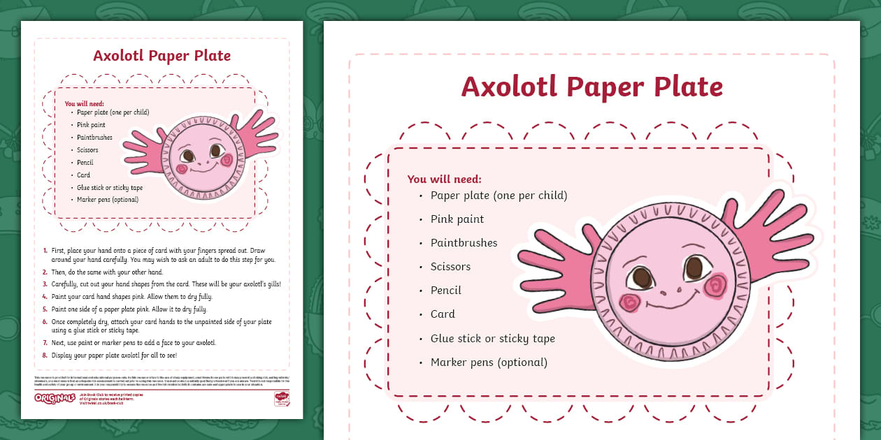 Axolotl Paper Plate Craft Instructions (teacher made)