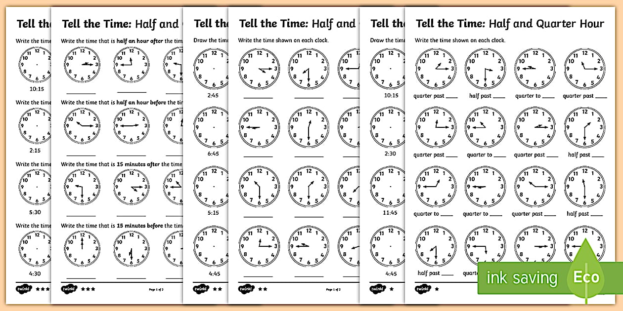 Year 2 Telling the Time Differentiated Worksheets - Twinkl