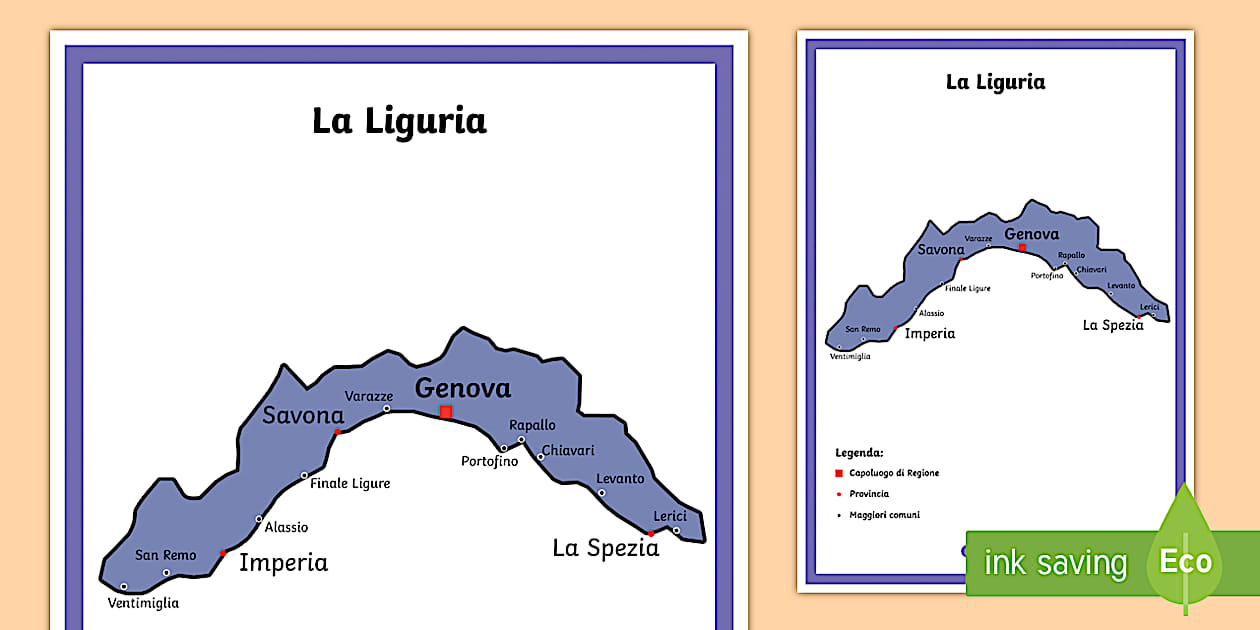 Scuola Primaria: La Liguria Cartina Politica - Twinkl