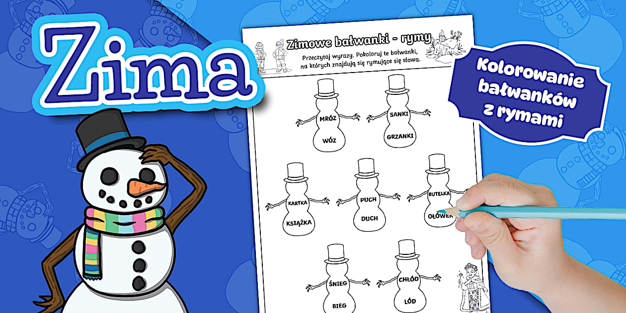 Zimowe bałwanki | Rymy | Karta pracy