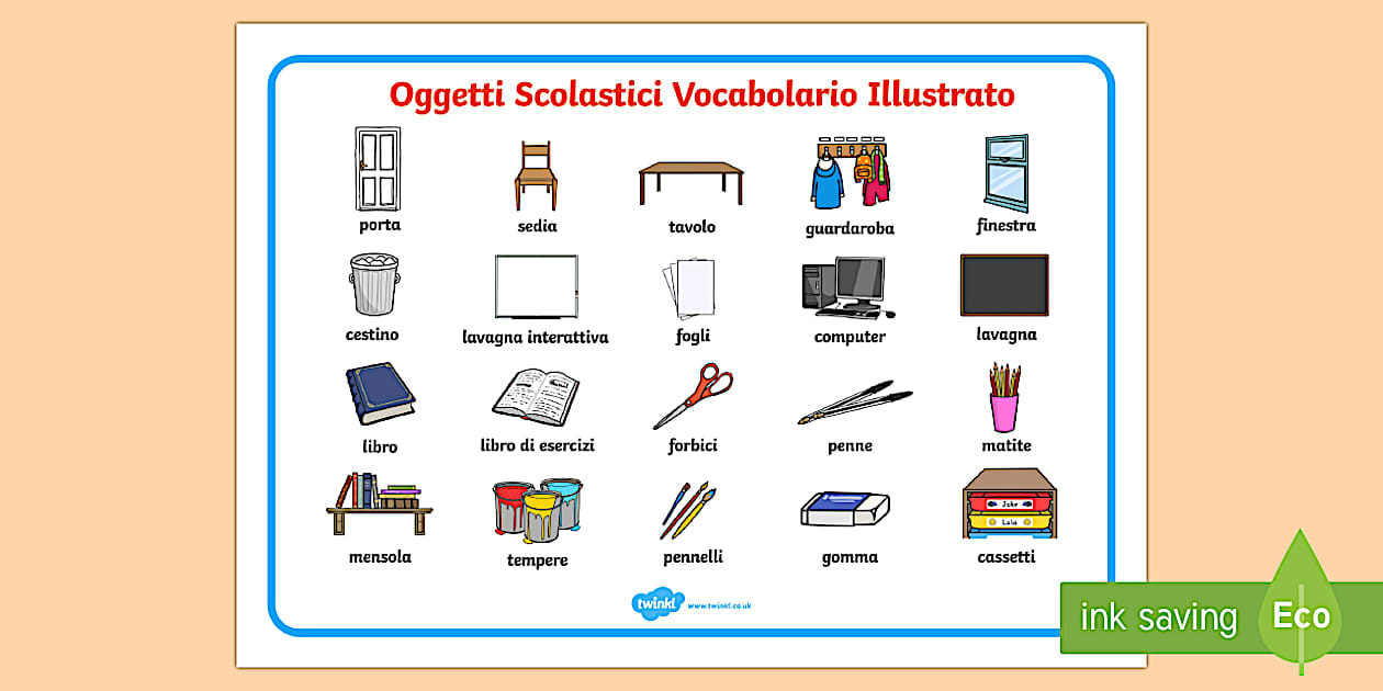 Oggetti Scolastici Vocabolario Illustrato