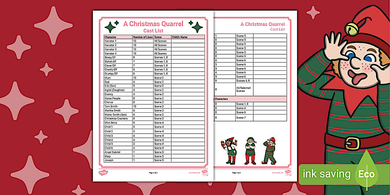 KS1 A Christmas Quarrel - Editable Cast List (teacher made)