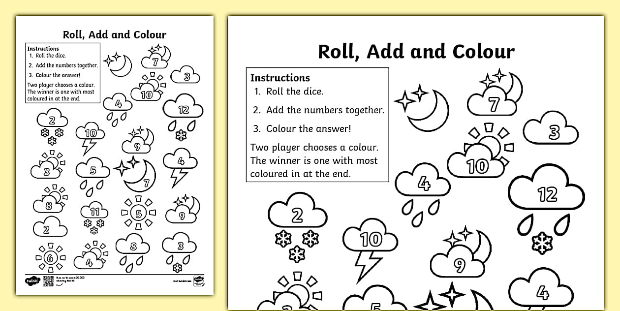 Weather Themed Roll and Colour Worksheet (teacher made)