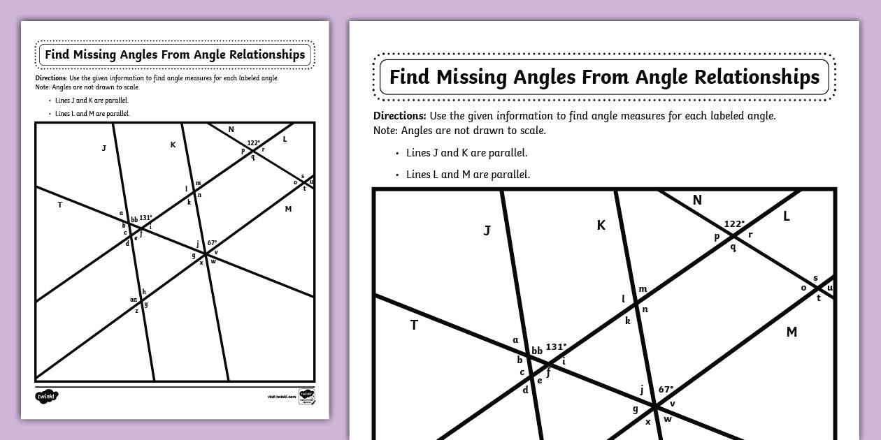 8th Gr Find Missing Angles From Angle Relationships Activity