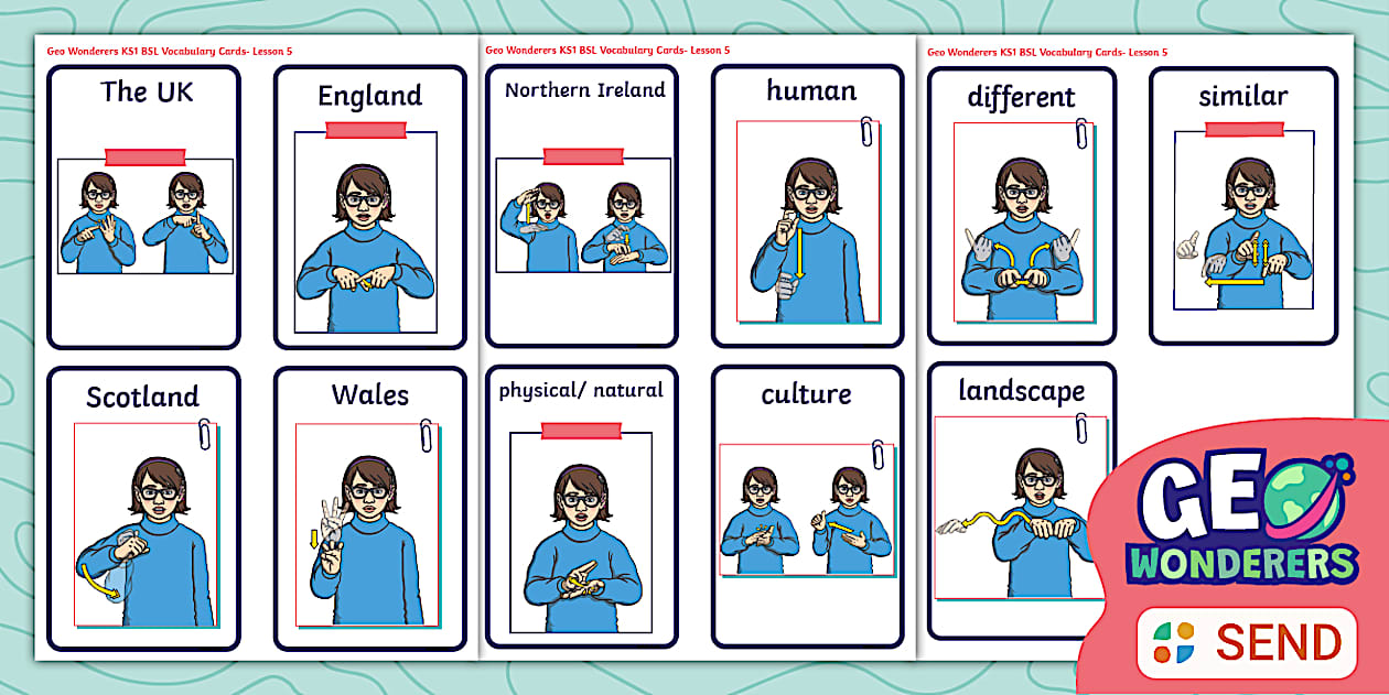 Geo Wonderers KS1 The UK BSL Key Word Cards Lesson Five
