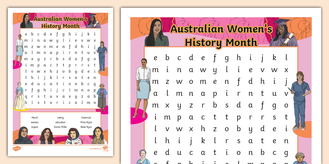 Australian Women's History Month Word Search (teacher made)