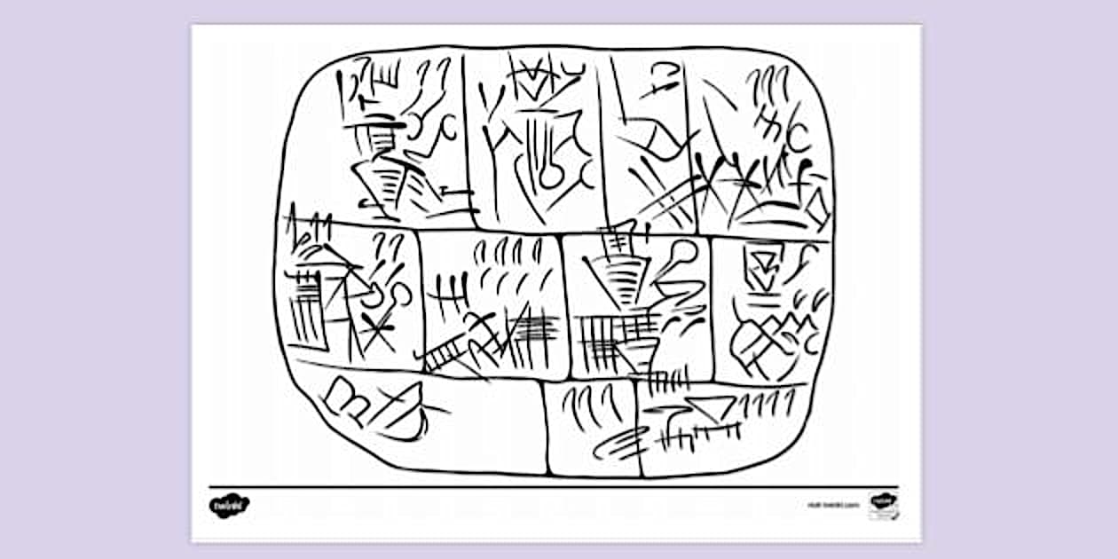 Cuneiform Writing Colouring Page | Colouring Sheets - Twinkl