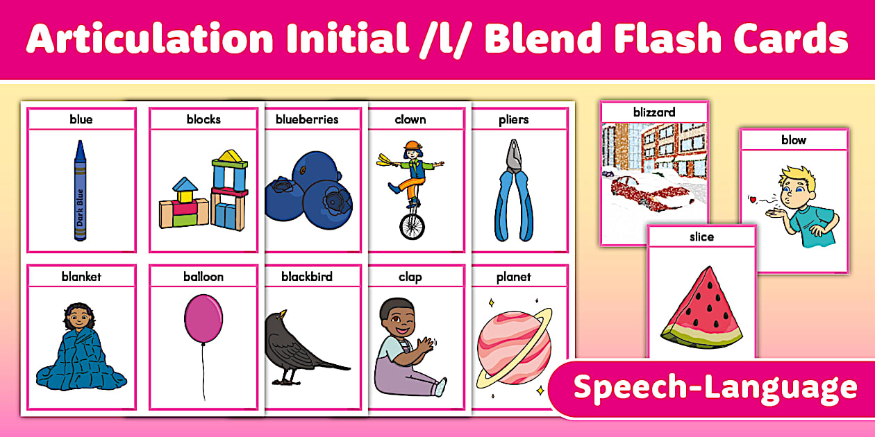 Articulation Initial /l/ Blend Words Flash Cards for SLP