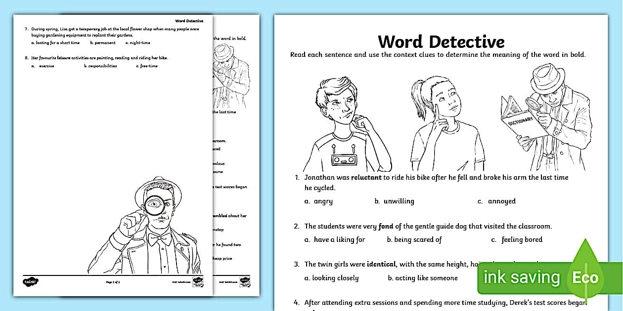 Context Clues Worksheet | Word Detective Activity | Twinkl