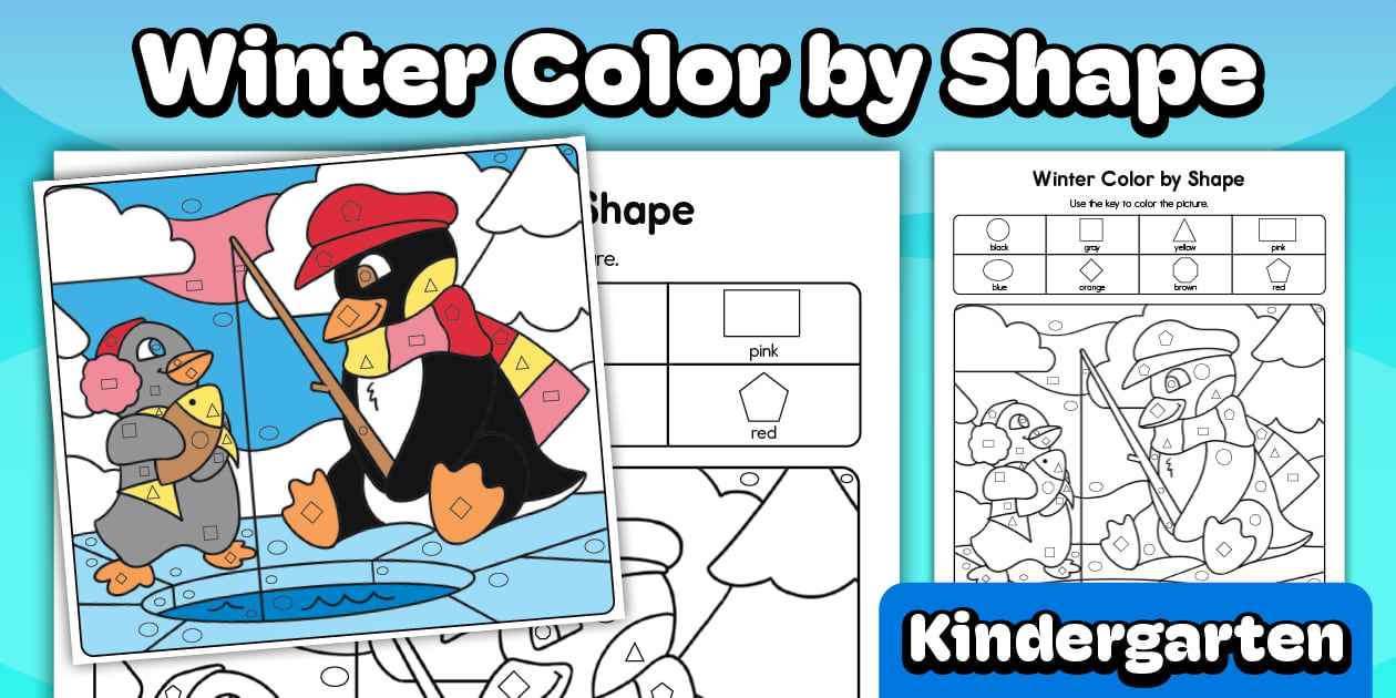 Kindergarten Winter Shape Color by Number