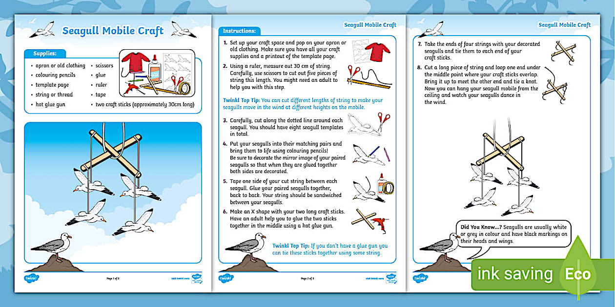 Seagull Mobile Craft (teacher made) - Twinkl